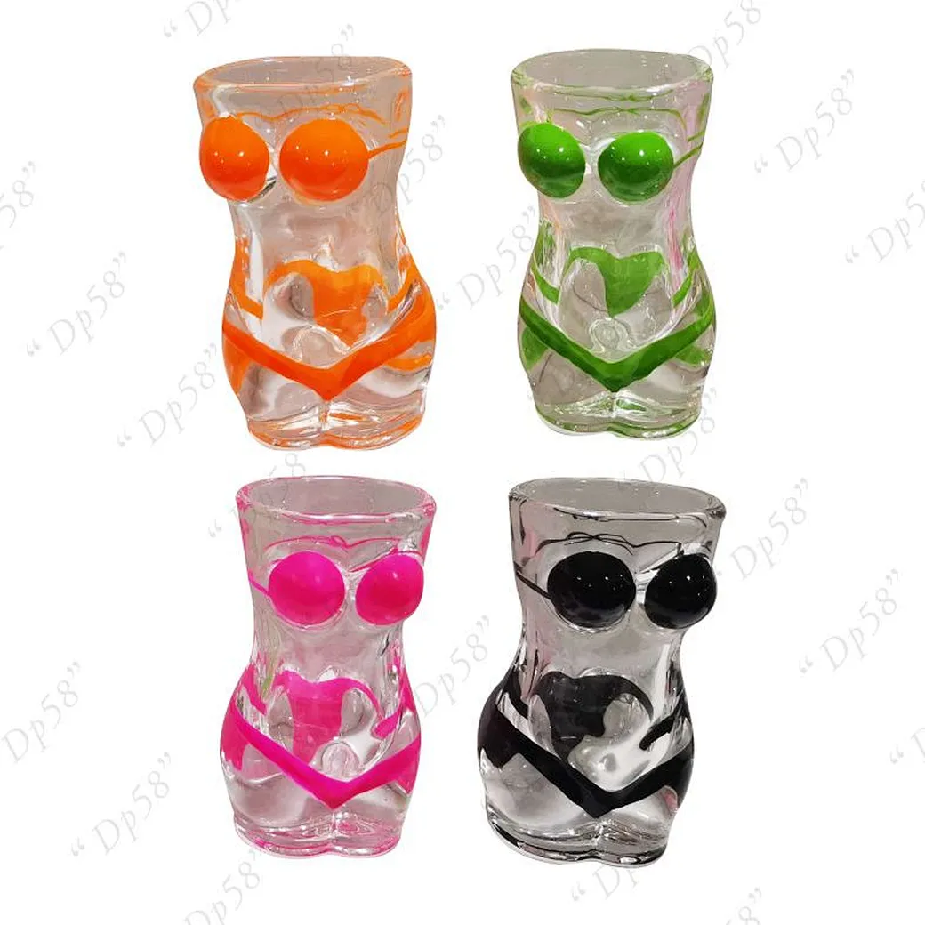 Custom Logo Engrave Eched Glass Color Full Body Bikini Shot Glass
